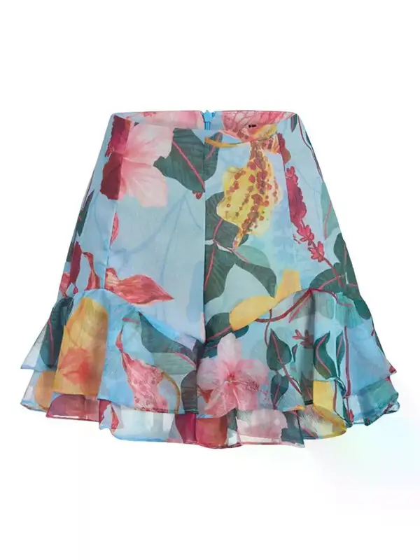 PatBO Floral Print Ruffle Shorts