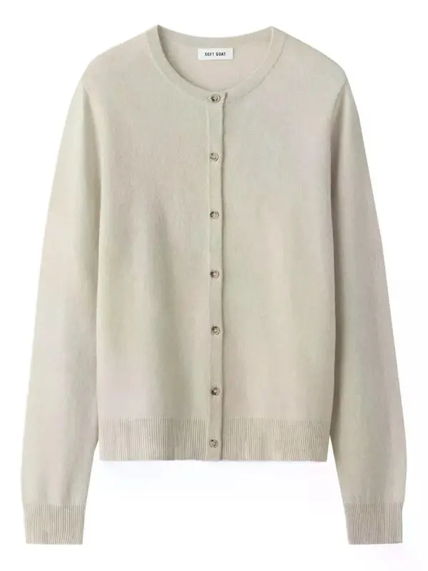 Soft Goat Buttoned Round-neck Cardigan