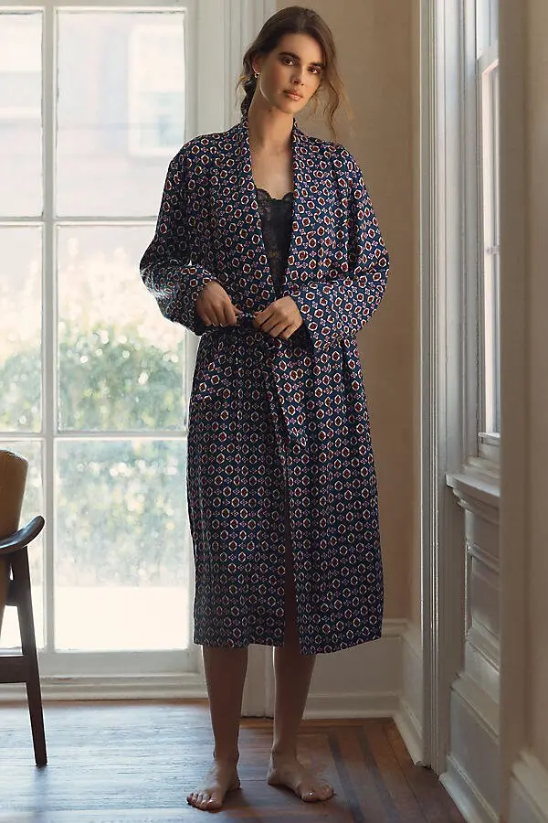 LYREBIRD Classic Silky Robe - Navy