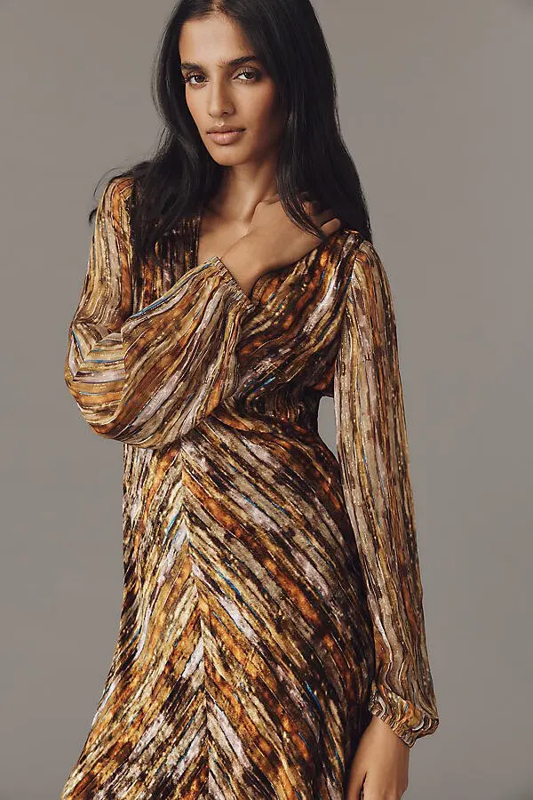 Fraya Long-sleeve V-neck Midi Dress