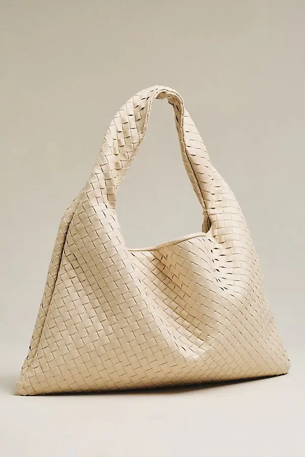 Anthropologie Woven Faux Leather Slouchy Tote - Cream