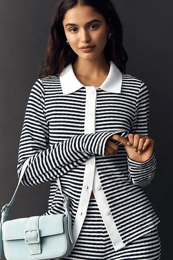 Maeve Long Sleeve Collared Buttondown Top - Navy/white Stripe