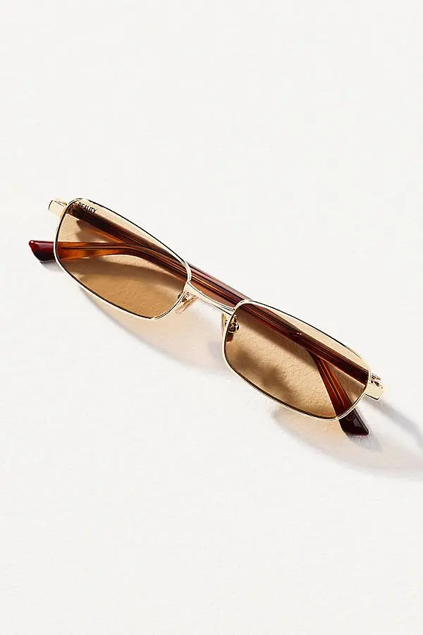 REALITY EYEWEAR Slim Rectangle Metal Sunglasses - Gold