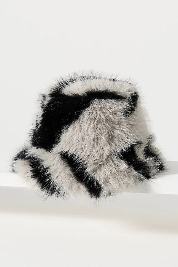 Anthropologie Colorblock Faux Fur Bucket Hat - Black/grey