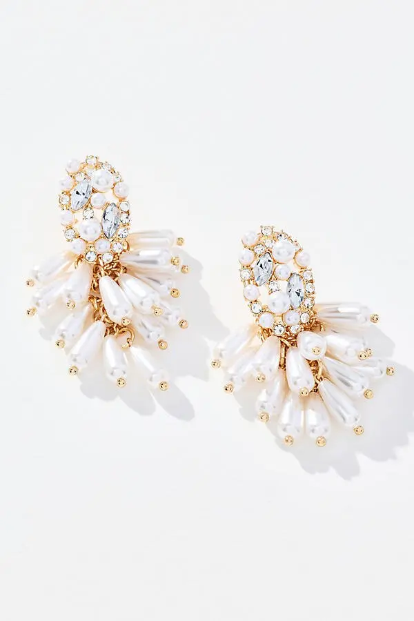 Anthropologie Cluster Crystal Drop Earrings - Pearl