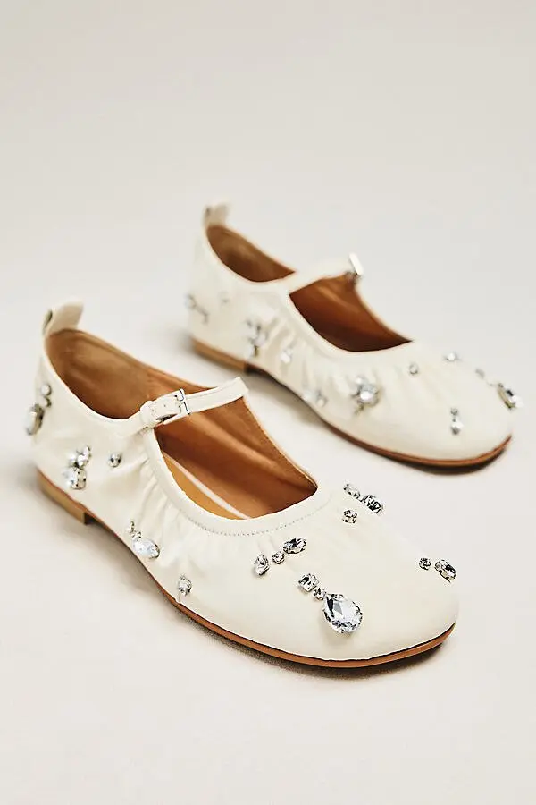 REIKE NEN Sparkling Stone Mary Jane Flats - Ivory