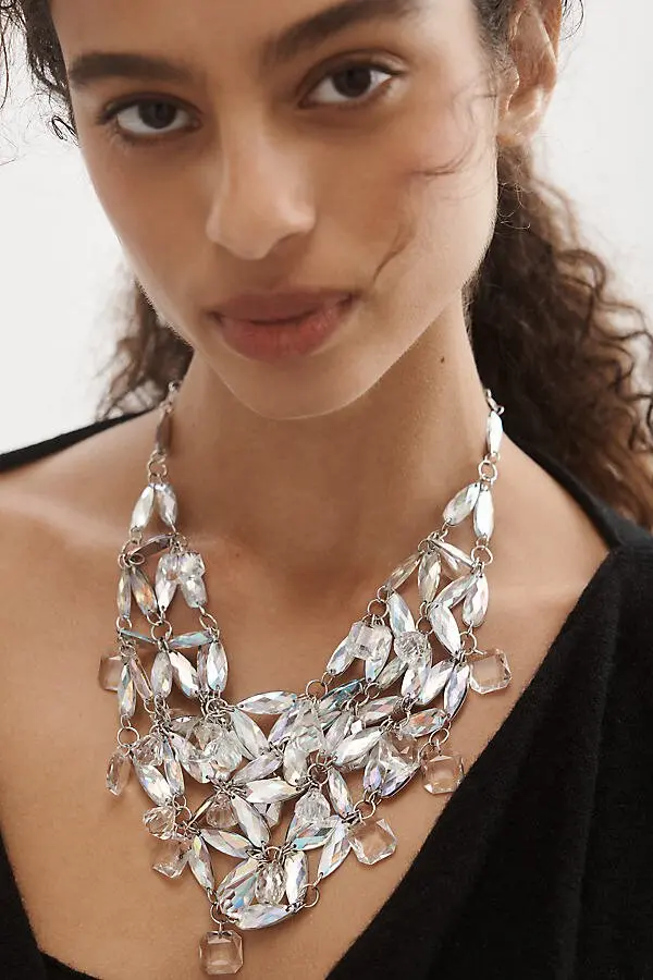 Anthropologie Crystal Statement Collar Necklace - Clear