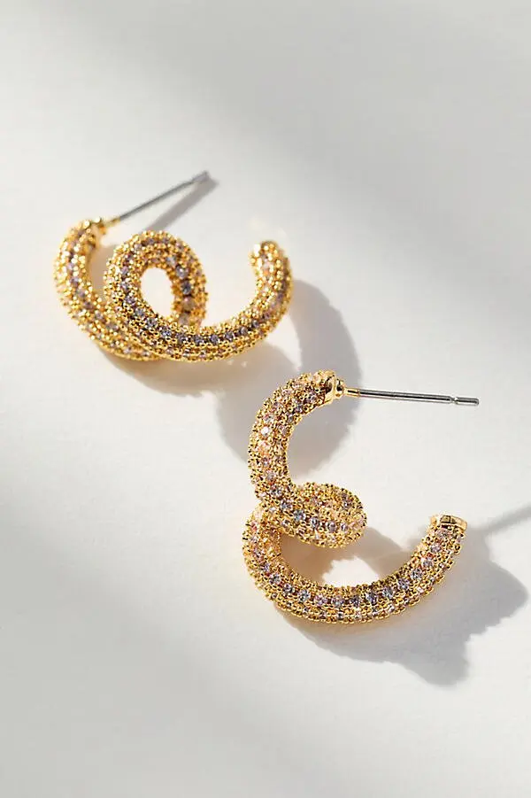 Anthropologie Swirled Crystal Earrings - Gold