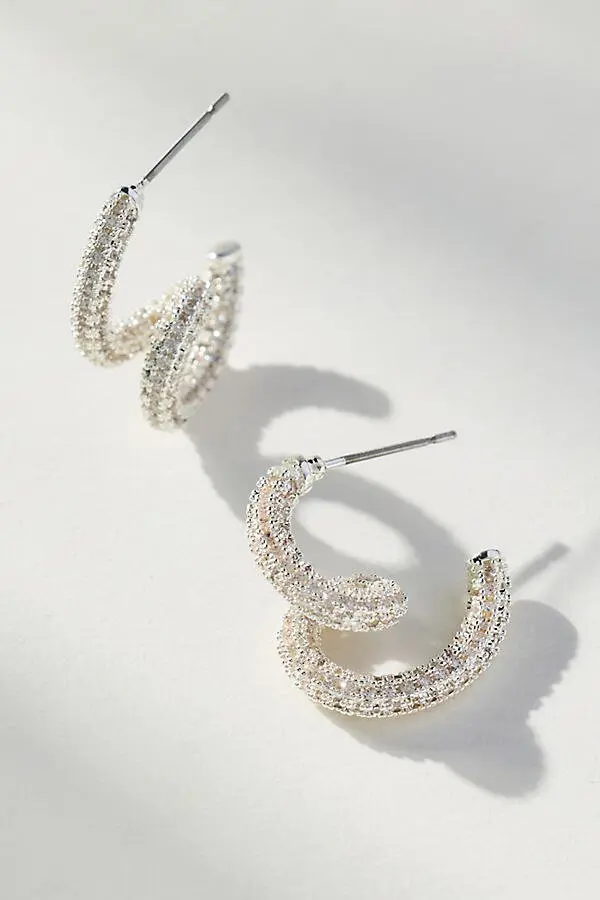 Anthropologie Swirled Crystal Earrings - Silver