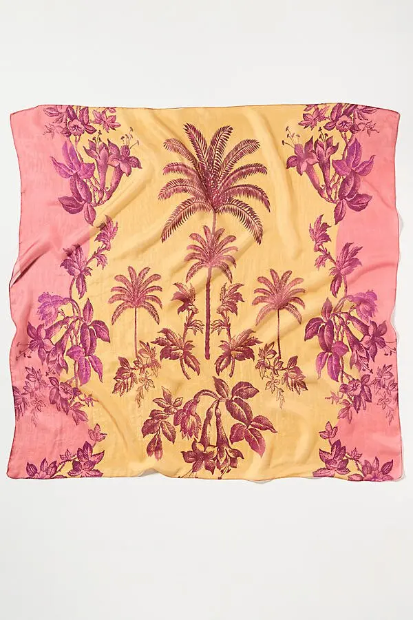 CELANDINE Large Prted Silk Scarf - Pink Palm