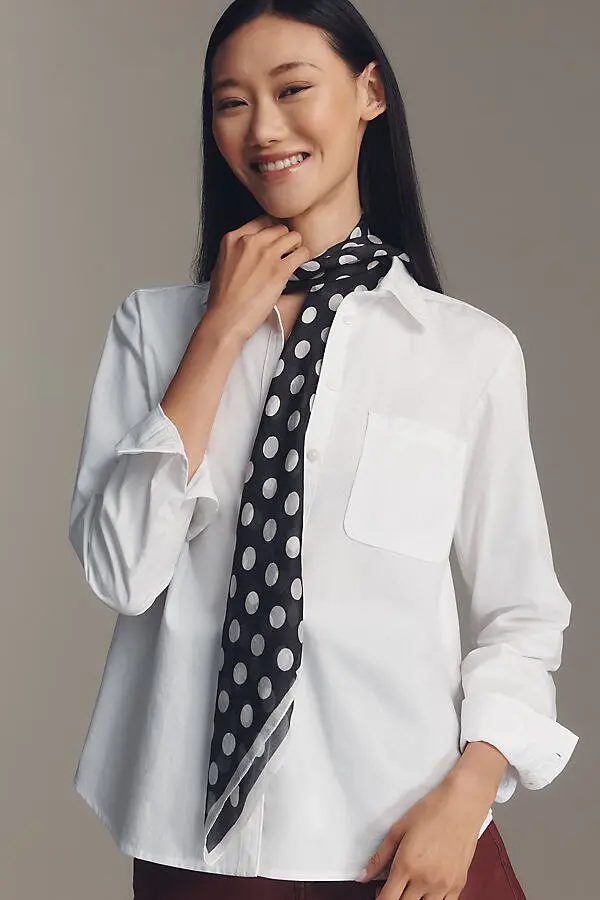 Maeve Large Graphic Prt Silk Scarf - Black Dot