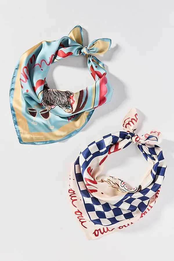 Anthropologie Nikki Ackerman X Hair Scarves Set Of 2 - Oui Oui & Bucatini Weenie Dog