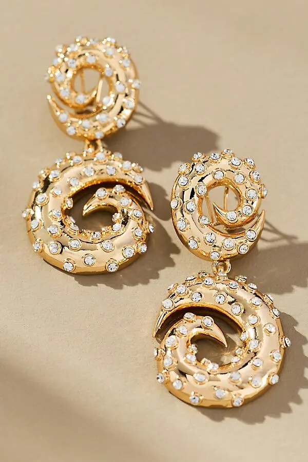 Anthropologie Double Swirl Crystal Drop Earrings - Gold