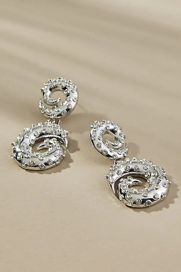Anthropologie Double Swirl Crystal Drop Earrings - Silver