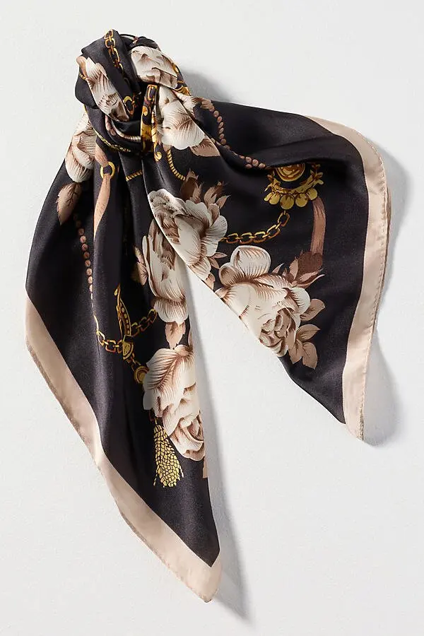 Anthropologie Scarf Hair Claw Clip - Black Floral
