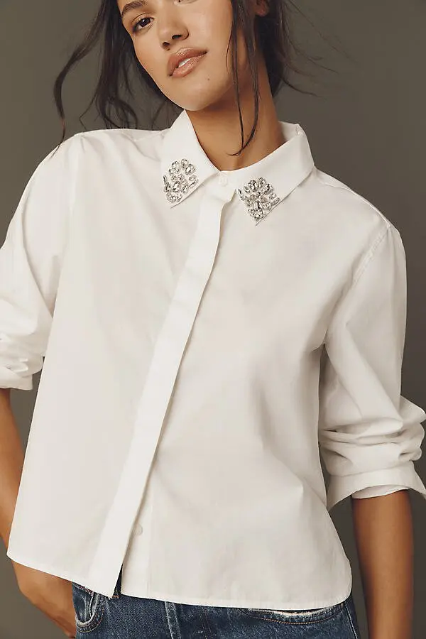 MOTHER Embellished Buttondown Shirt - White