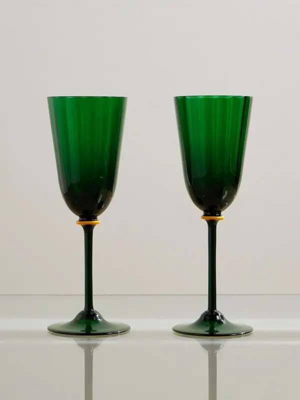La DoubleJ Rainbow Set Of Two Murano Glass Wine Glasses - Green