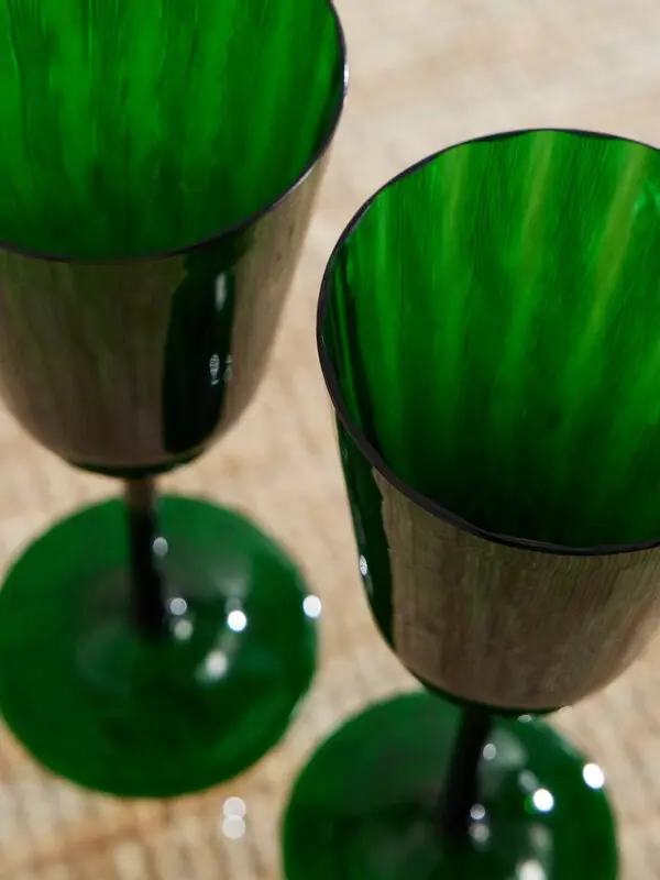 La DoubleJ Rainbow Set Of Two Murano Glass Wine Glasses - Green