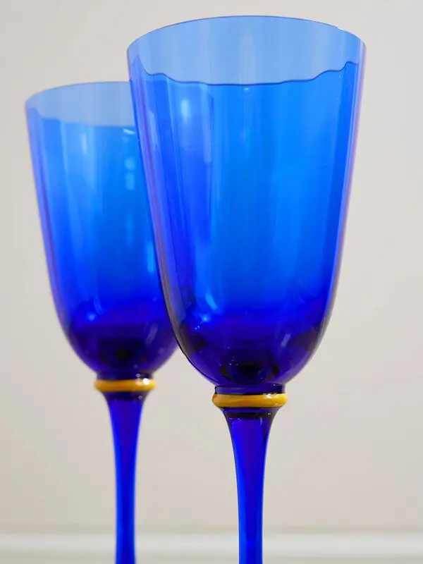 La DoubleJ Rainbow Set Of Two Murano Glass Wine Glasses - Blue