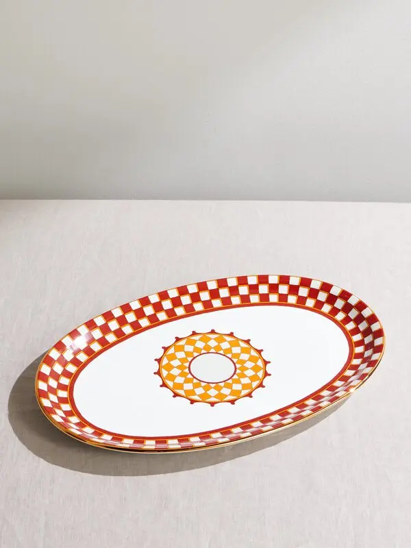 La DoubleJ Gold-trimmed Painted Porcelain Platter - White