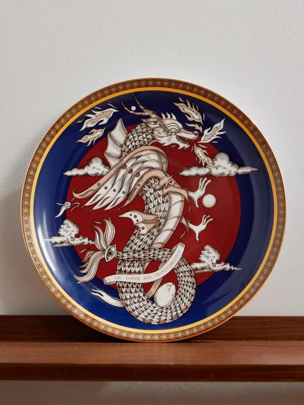 La DoubleJ The Dragon Gold-trimmed Porcelain Decorative Plate - Blue
