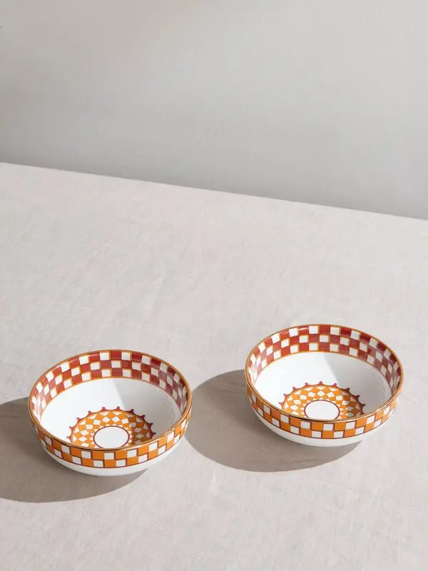 La DoubleJ Set Of Two Gold-plated Painted Porcelain Snack Bowls - White