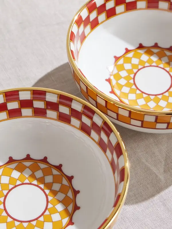 La DoubleJ Set Of Two Gold-plated Painted Porcelain Snack Bowls