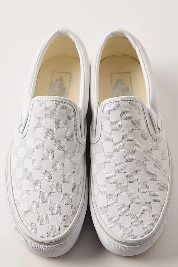 VANS Checkered Metallic Platform Slip-ons - Metallic Silver