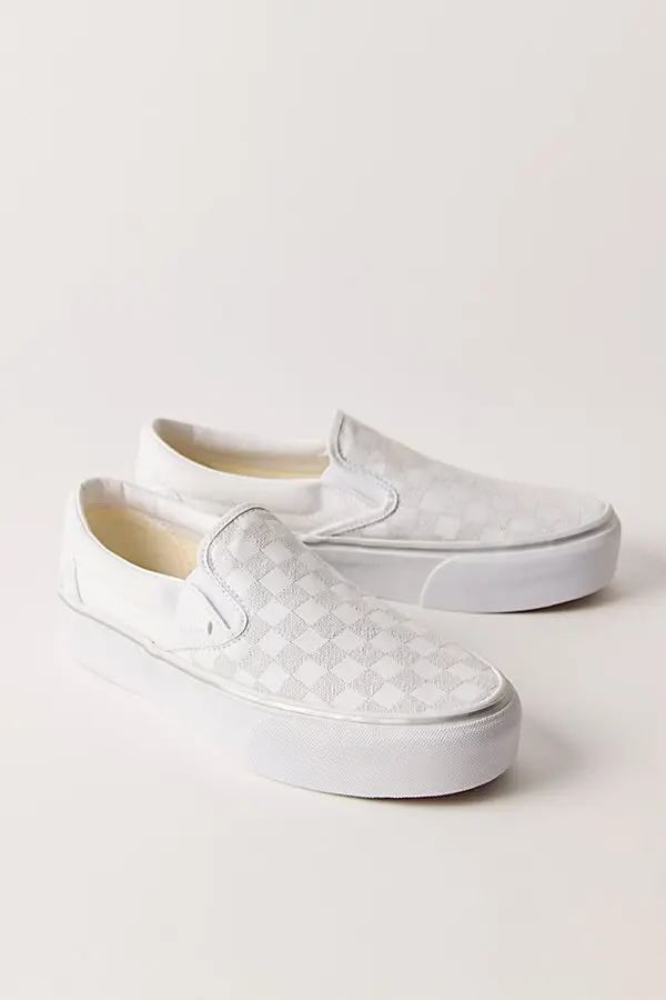 VANS Checkered Metallic Platform Slip-ons - Metallic Silver