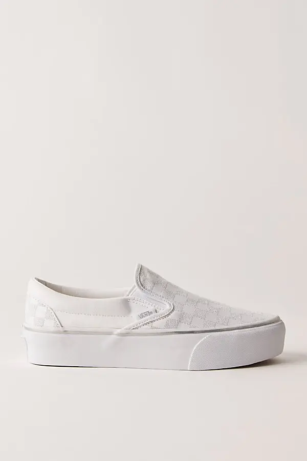 VANS Checkered Metallic Platform Slip-ons - Metallic Silver