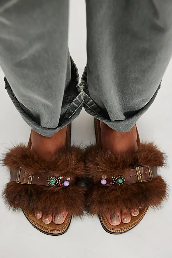 Free People Faux Fur Slides