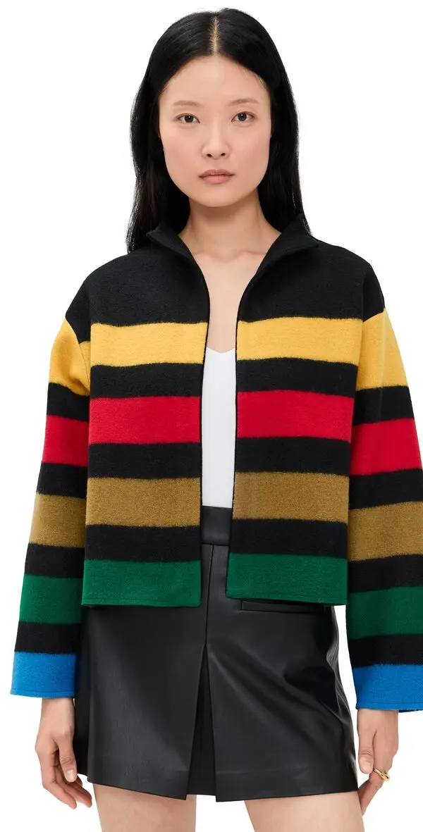 Alice + Olivia Pearson Collared Striped Jacket - Black Multi