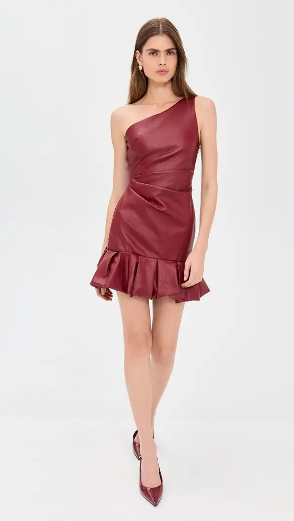 princess polly baby blue dress Asymmetric Strap Ruched Mini Bodycon Dress in Burgundy Faux Leather, Women's Size US 6 main image 0