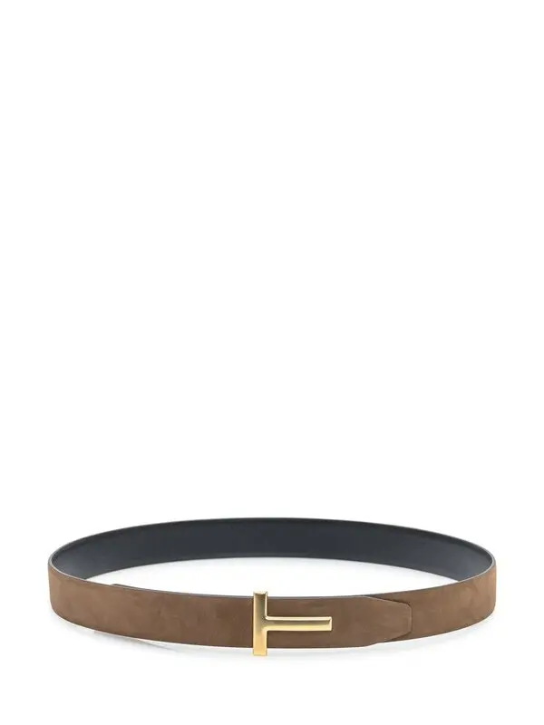 TOM FORD Suede Belt With Gold Tone Buckle - Green
