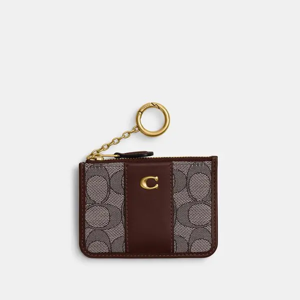 COACH® Essential Mini Id Card Case In Signature Jacquard - Brass/oak Maple