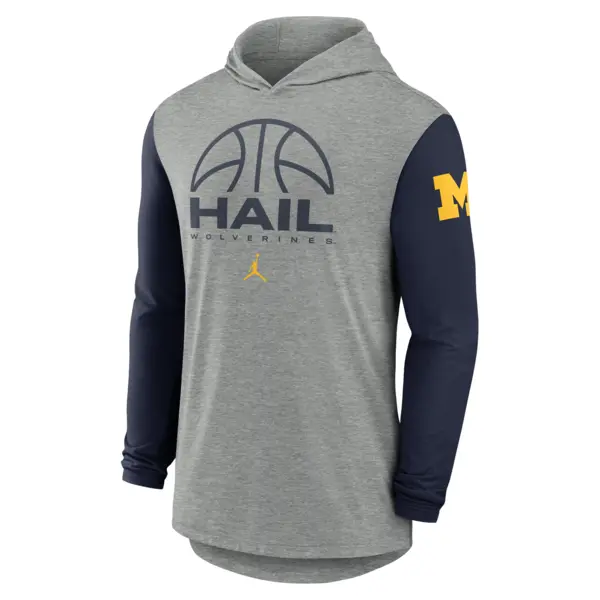 JORDAN Michigan Basketball Brand Dri-fit College Long-sleeve Hooded T-shirt - Grey
