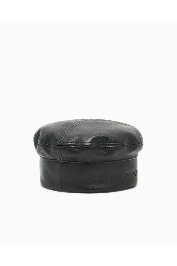 Emporio Armani Nappa Leather Beret - Black