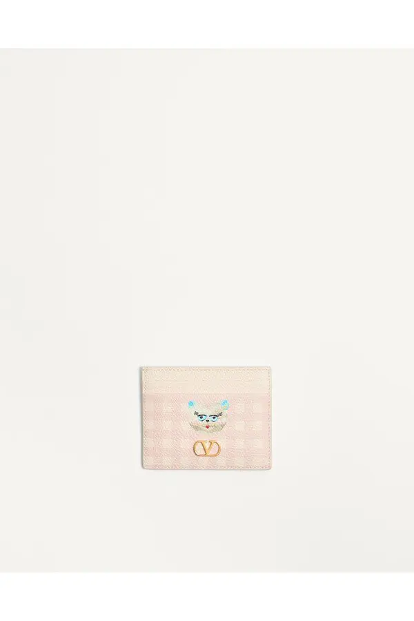Valentino Garavani Vlogo Signature Le Chat De La Maison Cardholder In Grainy Calfskin - Pink