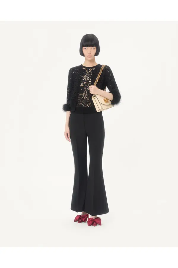 Valentino Garavani Lace And Cotton Cardigan With Feather Boa