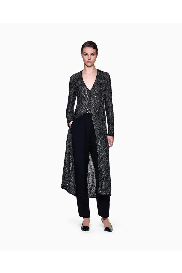 Giorgio Armani Viscose And Lurex Knit Long Cardigan With Sequins