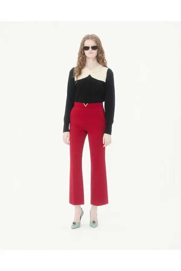 Valentino Garavani Wool Crepe Pants With V Gold