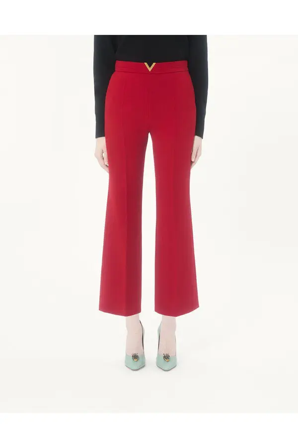Valentino Garavani Wool Crepe Pants With V Gold