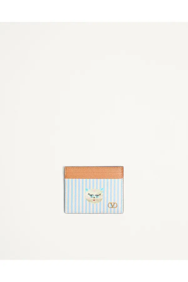 Valentino Garavani Vlogo Signature Wallet In Grainy Calfskin With Le Chat De La Maison Print - Gold