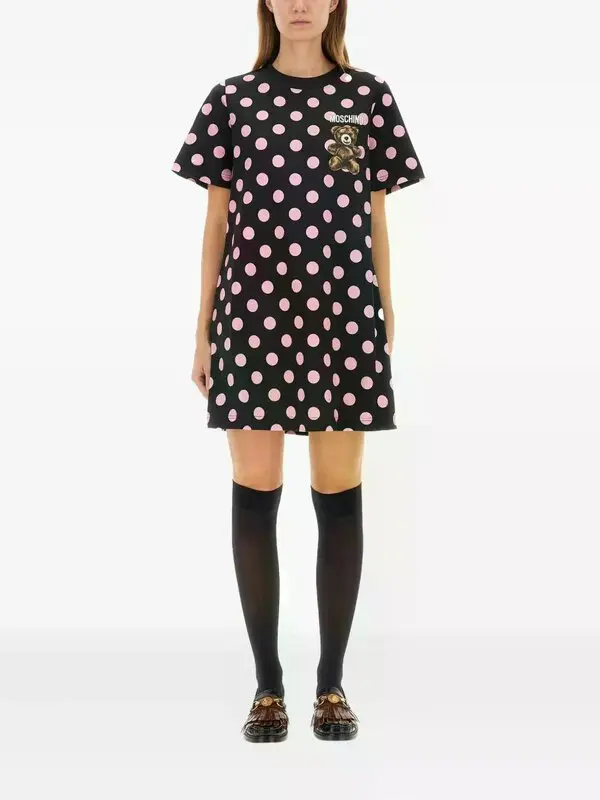 Moschino Polka-dot Teddy-print Midi Dress