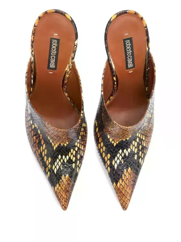 Roberto Cavalli Python-print Heeled Mules