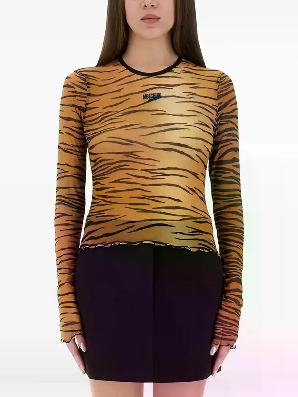 Moschino Tiger Print Long Sleeve Top - Neutrals