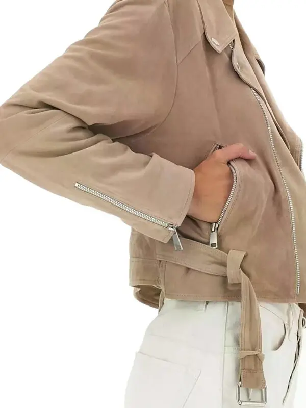 ARMA Belted-waist Asymmetrical-zip Jacket - Neutrals