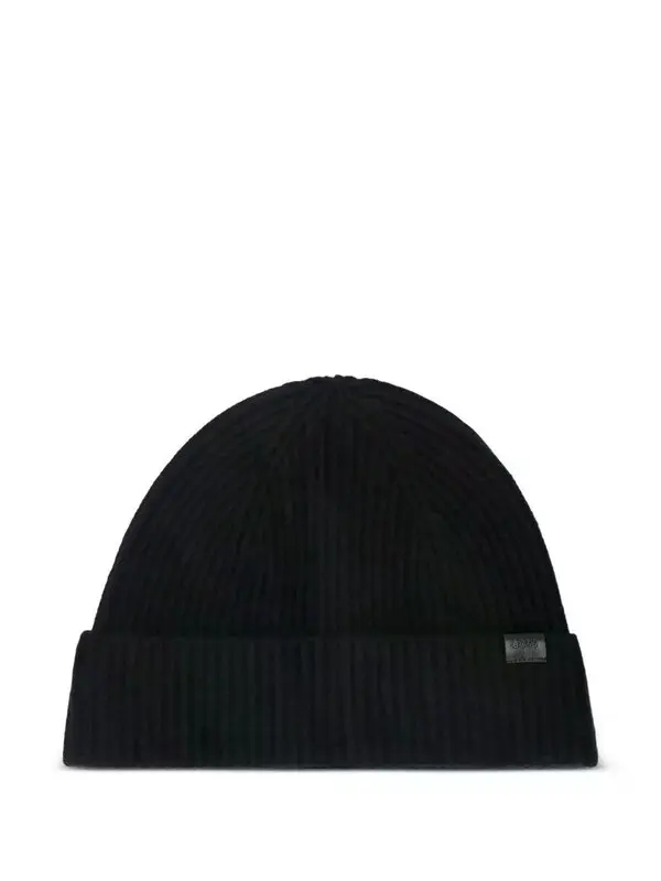 BOSS Knitted Beanie With Logo Patch - Black