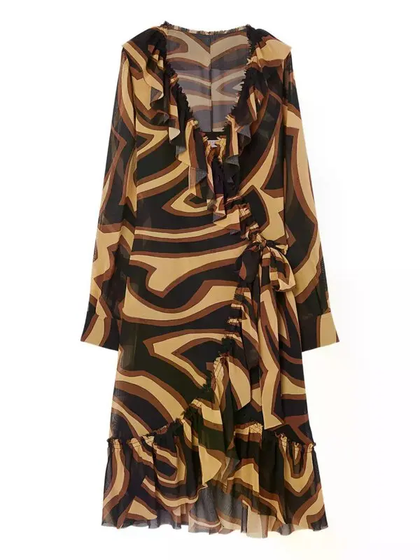 Emilio Pucci Labirinto-print Ruffled Dress