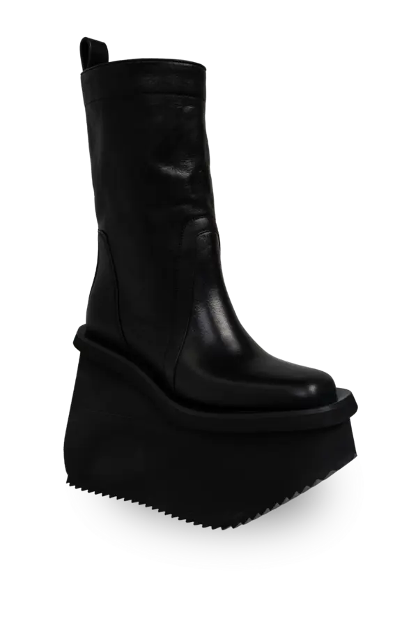 Rick Owens Factory Leather Wedge Boots In Black - 35% Off